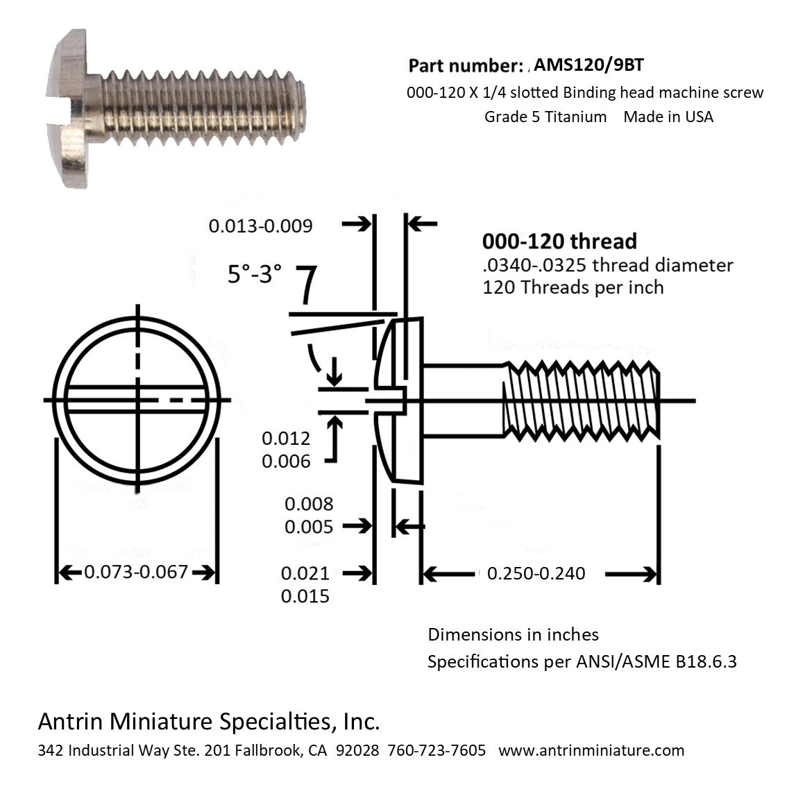 000-120 X 1/4 Binding Titanium – Antrin Miniature Specialties, Inc.